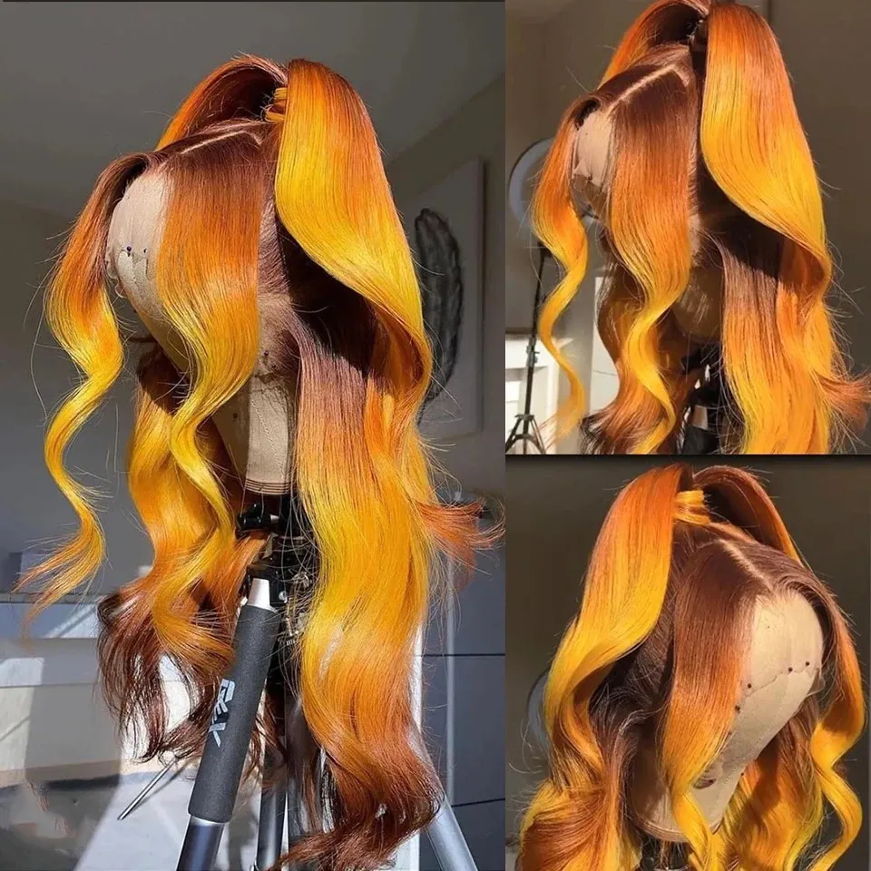 Highlight Ombre Red Ginger Colored 13x4 HD Transparent Lace Front Human ...