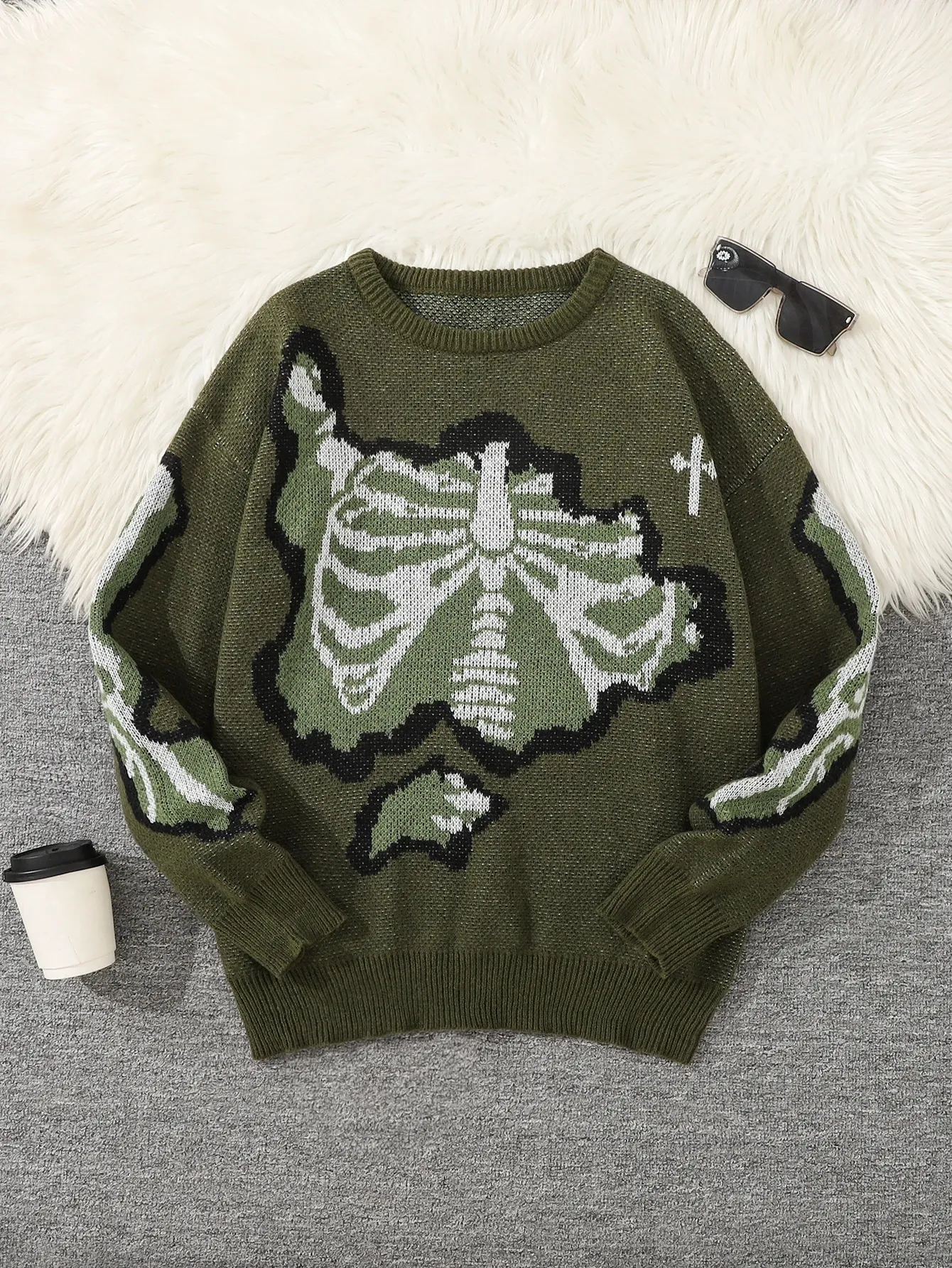 Spring and Autumn Bone-Shaped Butterfly Jacquard Pattern Pullover ...