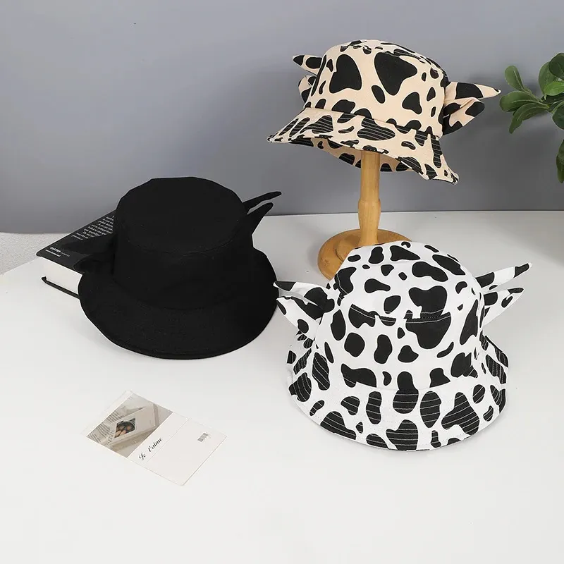 Vintage Fashion Cow Print Horn Fisherman Hat Ladies Casual Travel ...