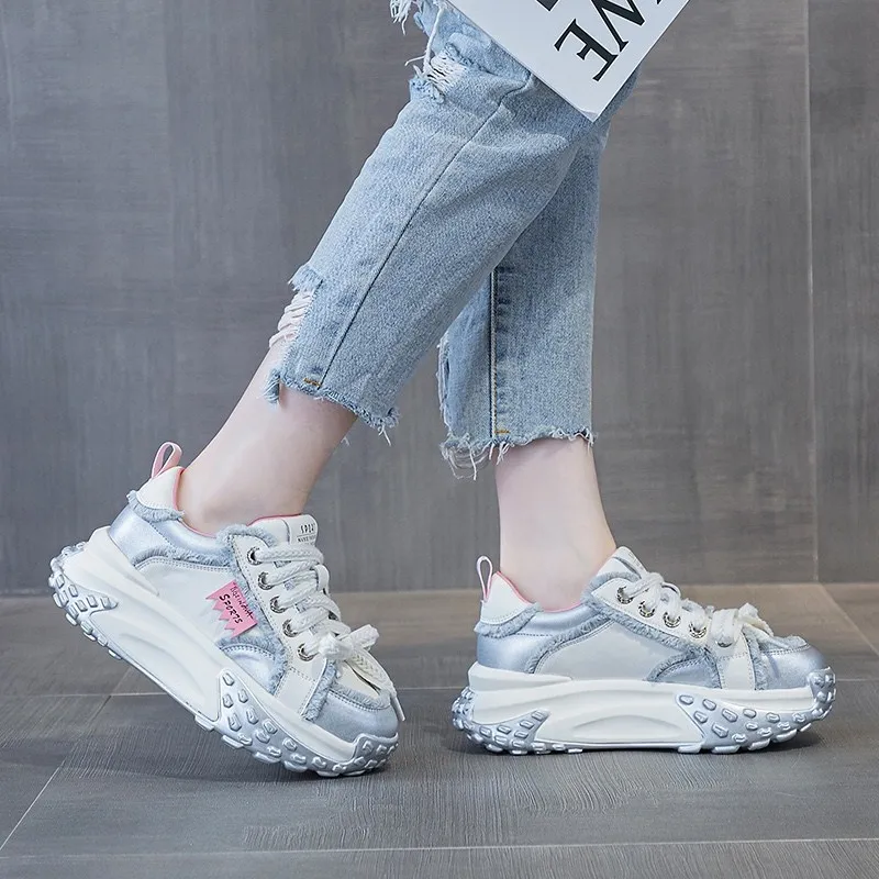 Platform Women's Sneakers: Microfiber Leather, Cushioned, Vulcanized ...