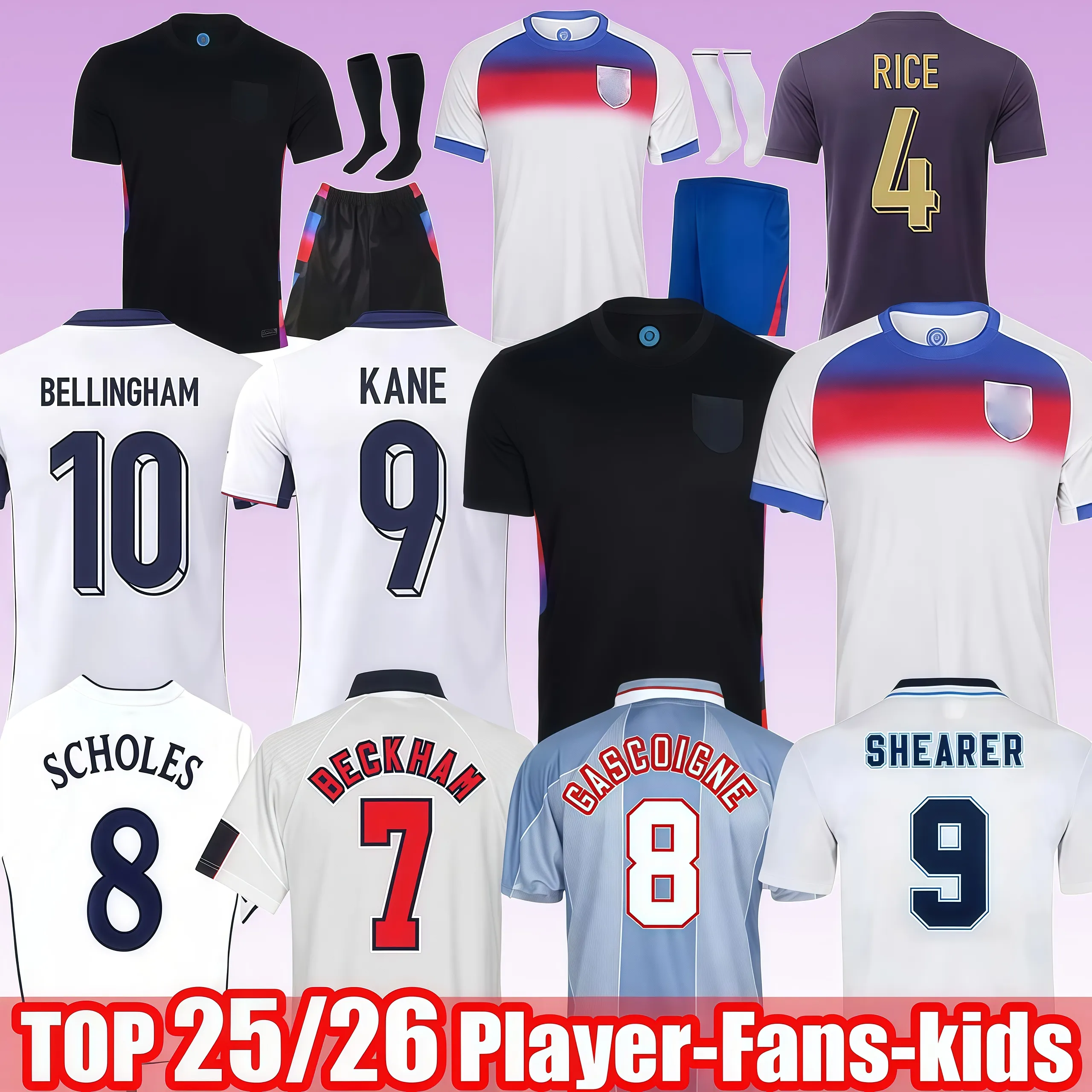 England 25/26 Retro Vintage Soccer Kits Featuring Sterling, Rashford ...