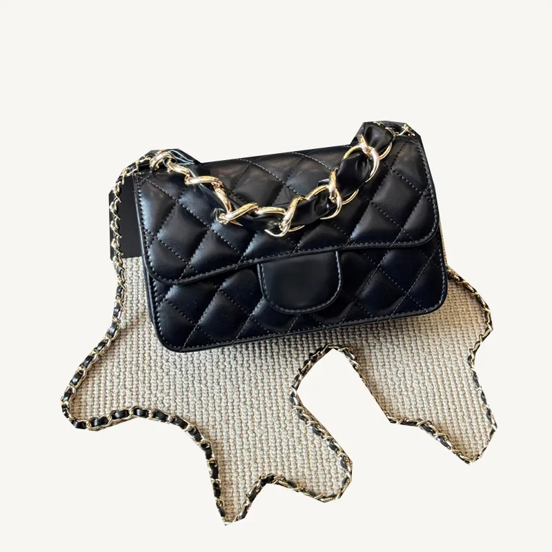 Designer Lady Mini Shoulder Bag Genuine Leather Tweed Checkered Pattern ...