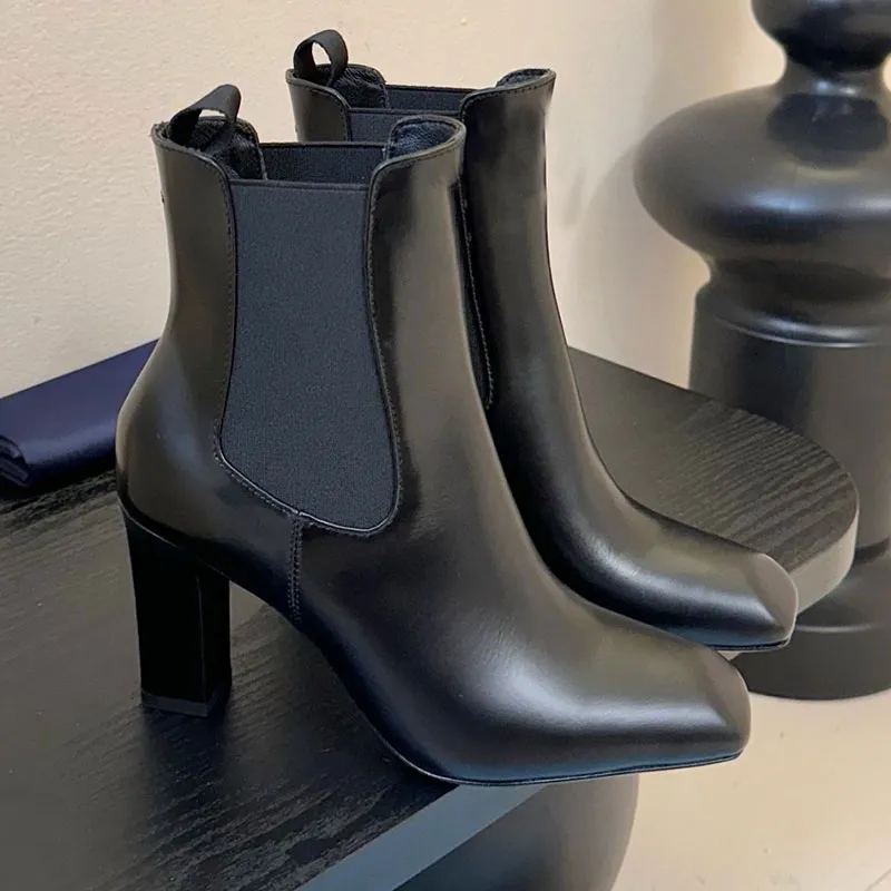 Designer Brushed Leather Chelsea Boots Soft Comfortable Lining, Square ...