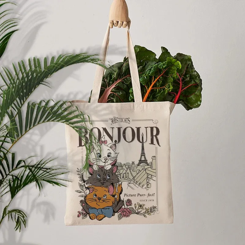 Bonjour Aristocats Pattern Foldable Shopping Bag, Holiday Eiffel Tower ...
