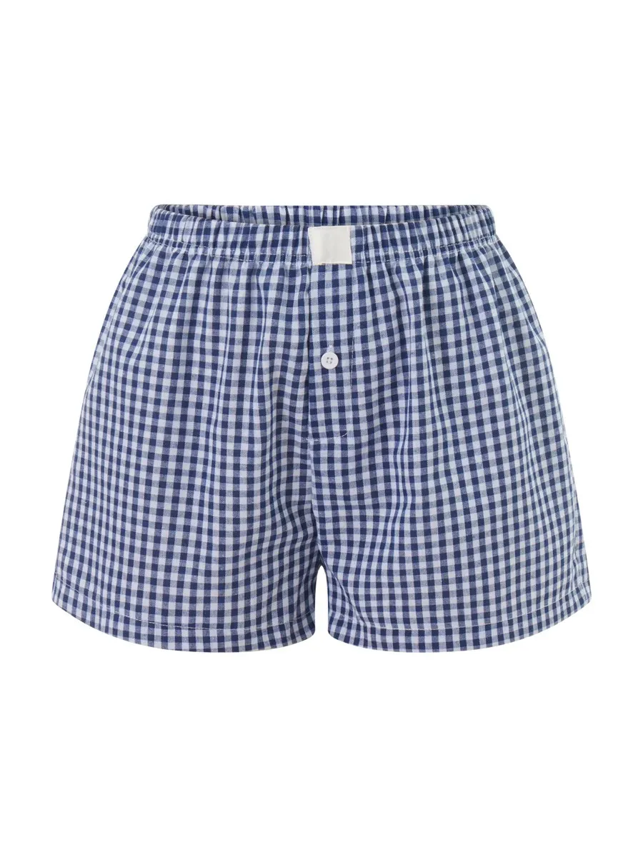Hirigin Women's Y2k Gingham Boxer Shorts Stripes Button Elastic Waist ...