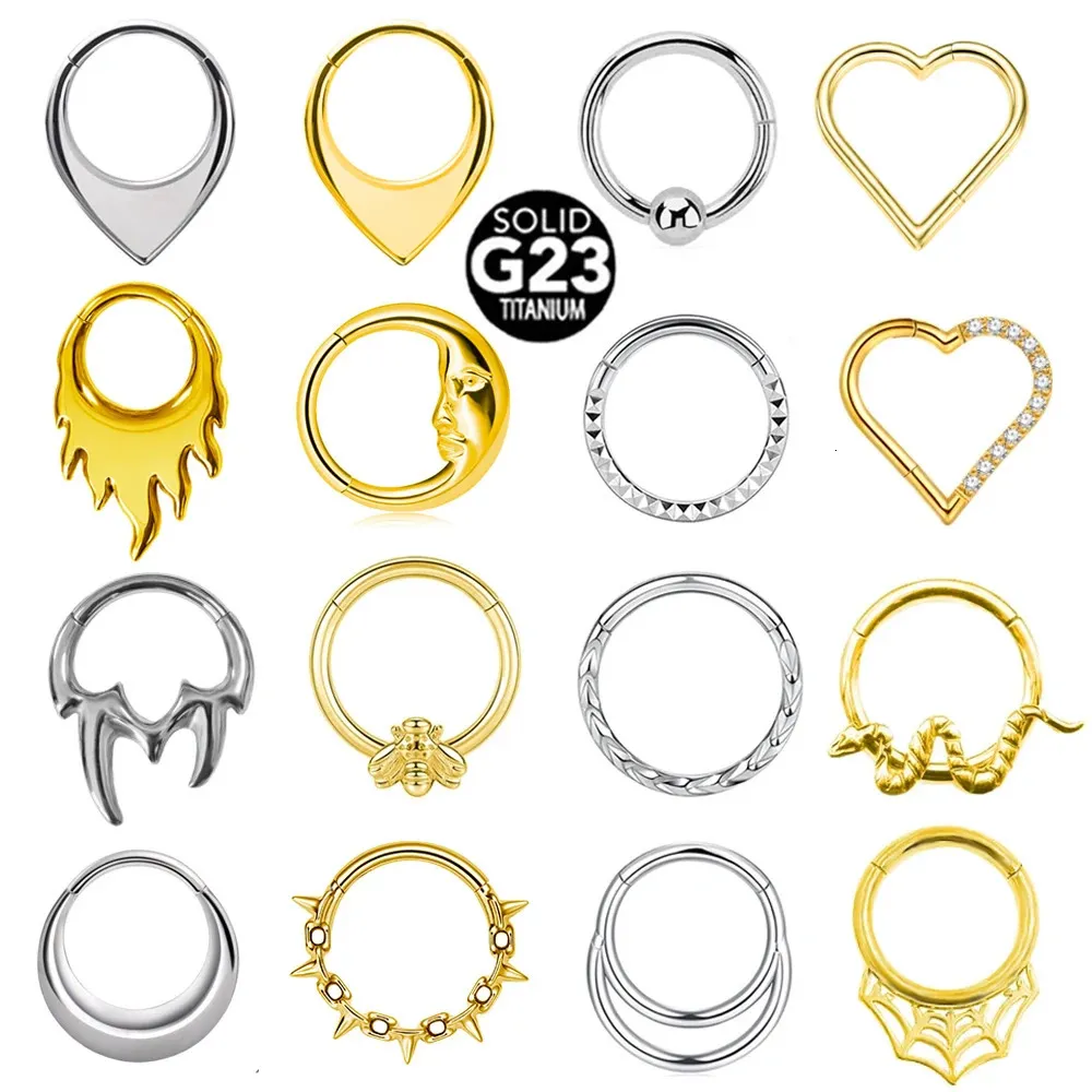 G23 Bee Septum Ring 16G, Moon Segment Snake Clicker, Helix Ear ...