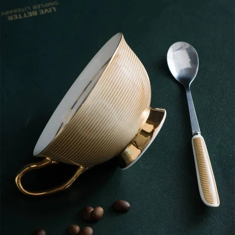 Coffee Gold European Porcelain Cup and Saucer Afternoon Tea Cup Cafe ...