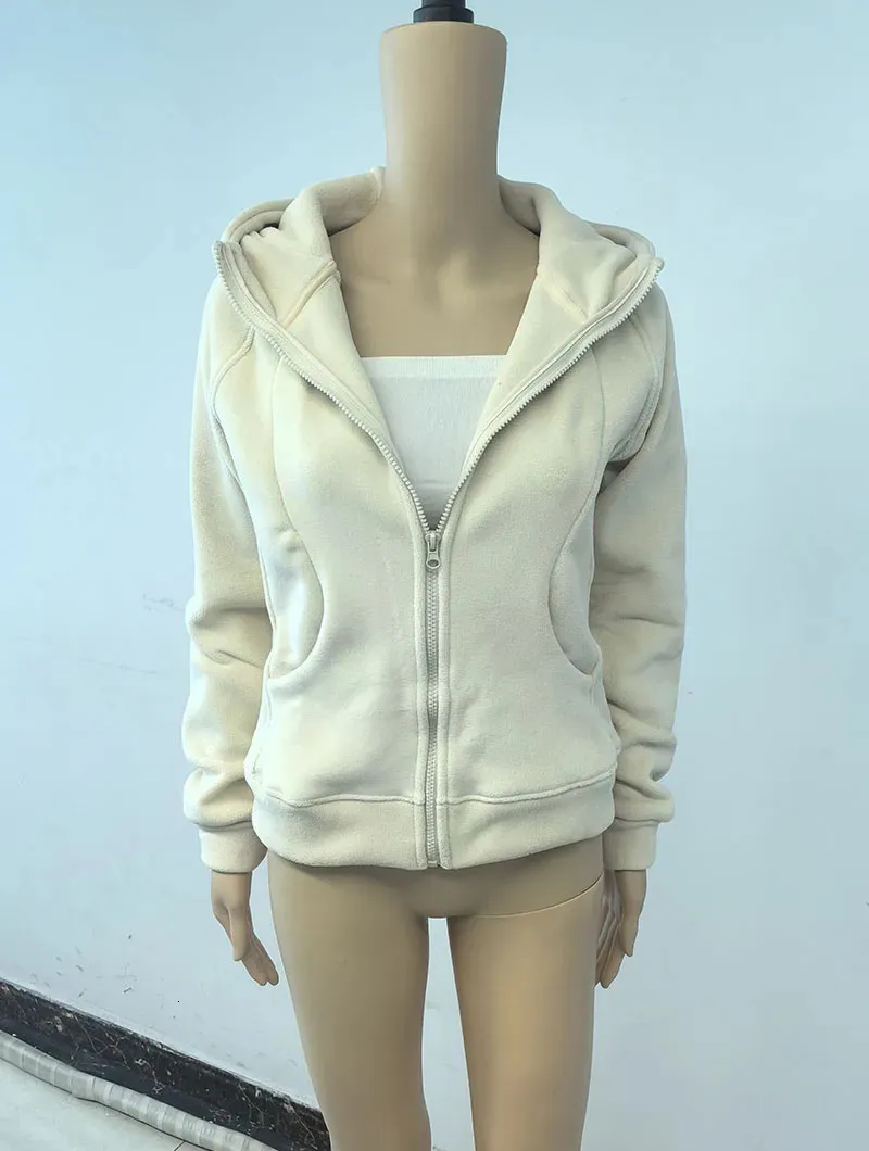 Hooded Zip-Up Sports Jacket for Women, Autumn Winter Fleece-Lined ...