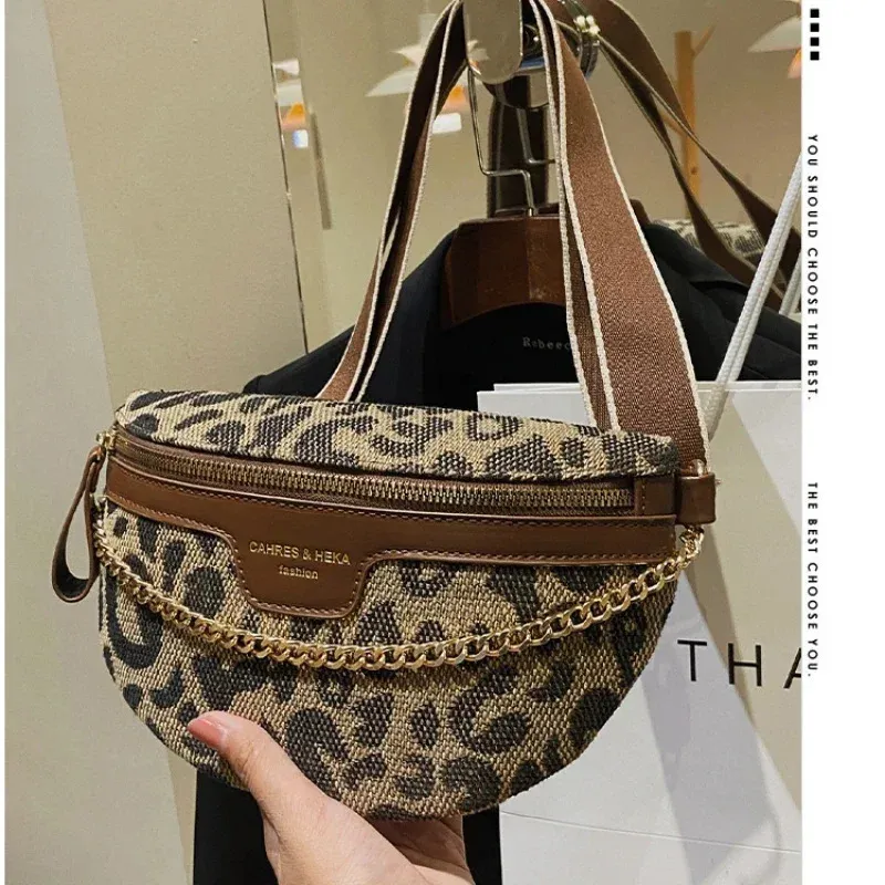Canvas Leopard Print Waist Packs Soft Versatile Crossbody Chest Bag ...