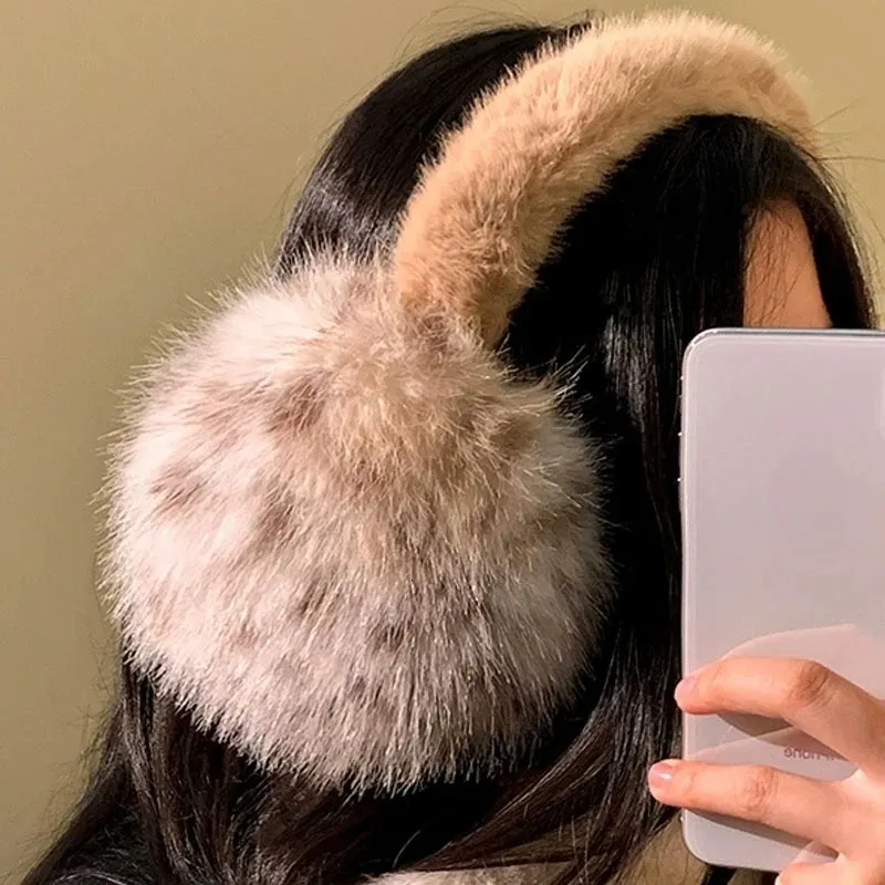 Y2k Leopard Faux Fur Earmuffs Folded Winter Warm Thickened Silk Knit ...