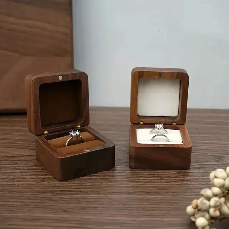 Blank Wood Jewelry Box Wedding Ring Earring Rings Organizer Anniversary ...