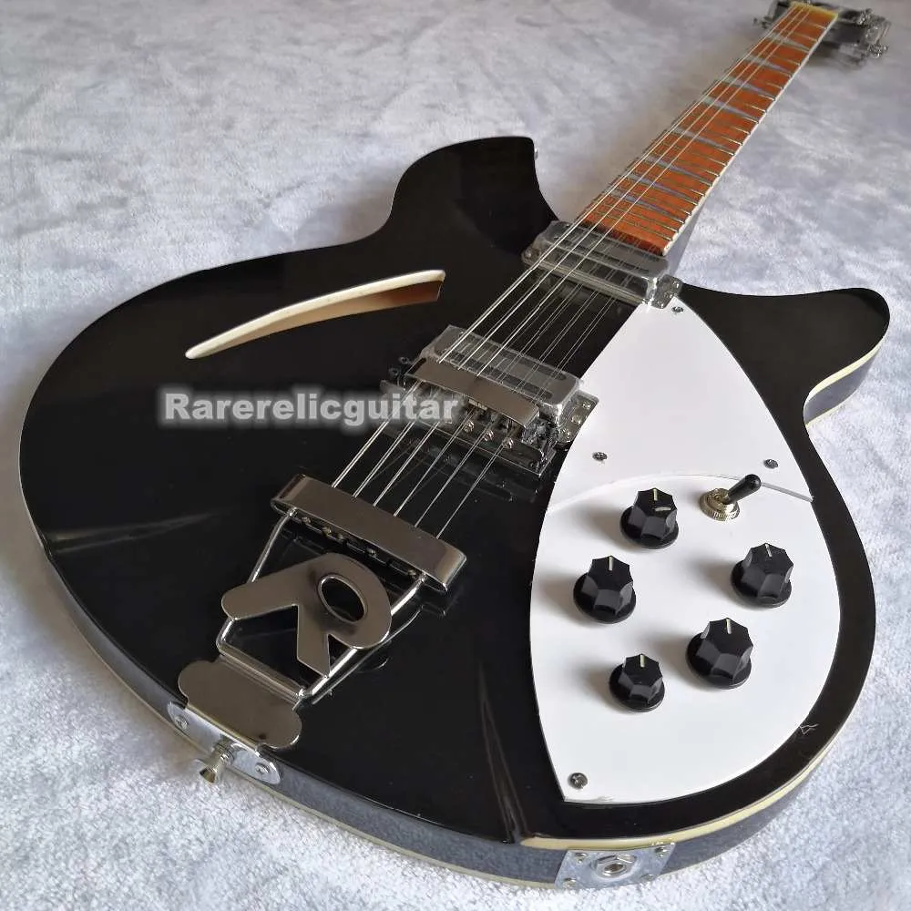 Cutom 6 String Electric Guitar Black Semi Hollow Body With Triangle ...