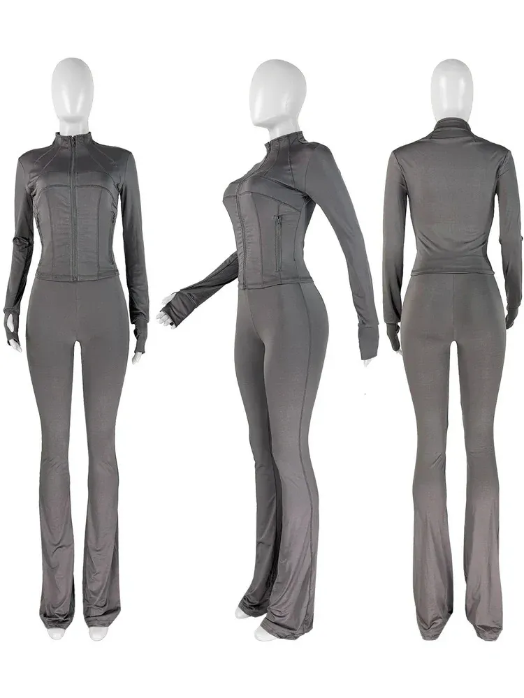 Women's Two Piece Flared Pants Tracksuit Set, Casual Gym Active Wear ...