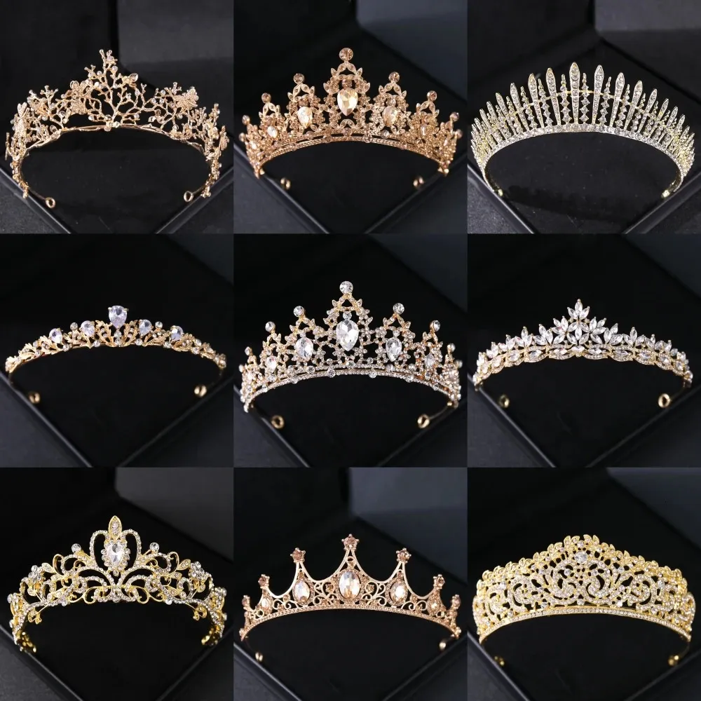 Gold Color Crystal Bridal Tiaras And Crowns Rhinestone Prom Diadem ...