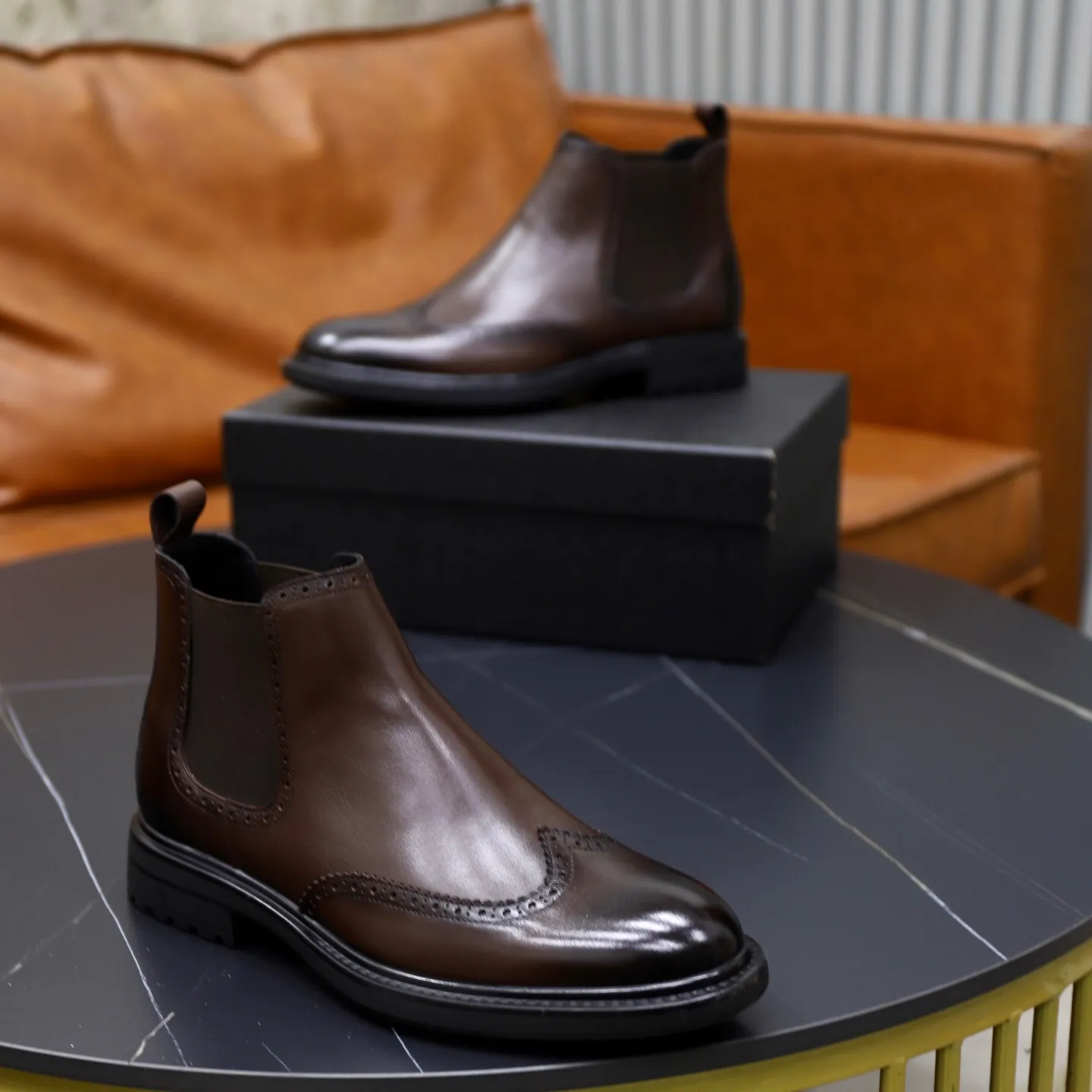 Men's Genuine Leather Formal Dress Boots Thick Sole Ankle Walking Shoes ...