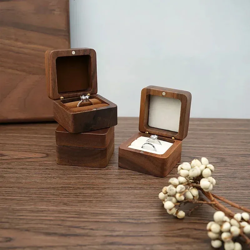 Blank Wood Jewelry Box Wedding Ring Earring Rings Organizer Anniversary ...