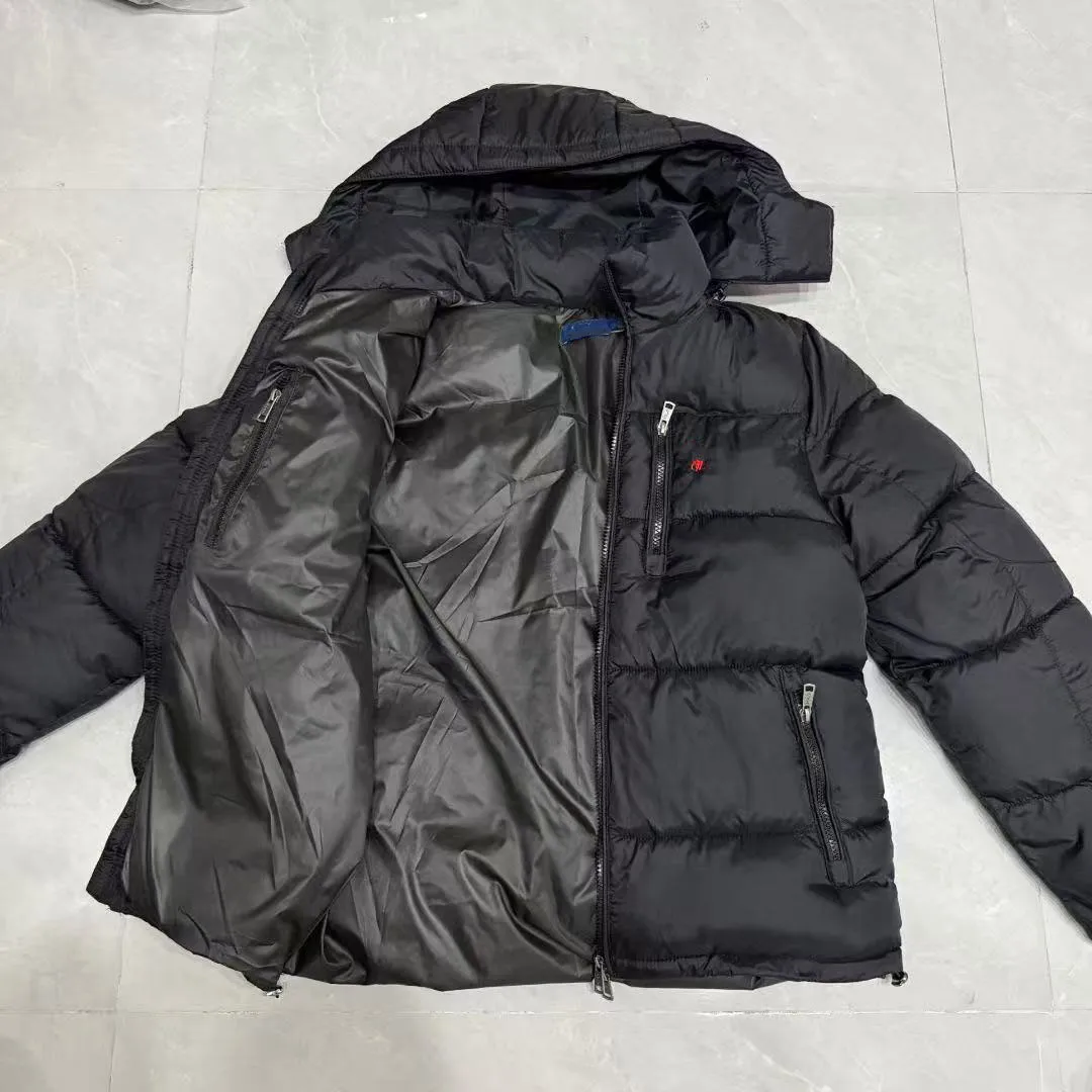 Men's Polo Puffer Jacket Cotton-Padded Polyester Winter Coat with Hood ...