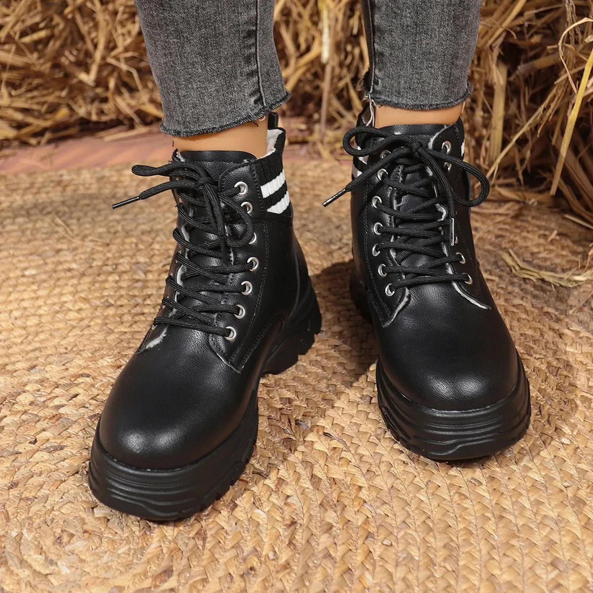 Women's Snow Boots Fashionable Single Short Tube Plus Velvet Thick Sole ...