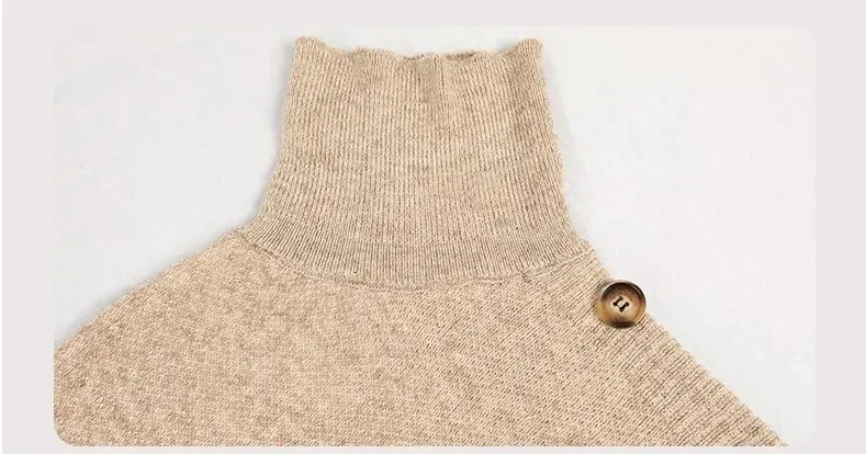 Autumn Winter Shawl Cloak Sweater Solid Color Turtleneck Oversized Cape ...