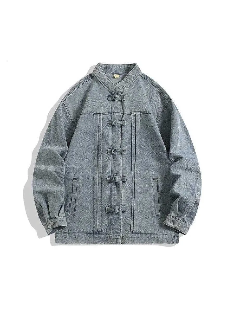 Vintage Chinese Style Denim Jacket for Men, Streetwear Oriental Clothes ...