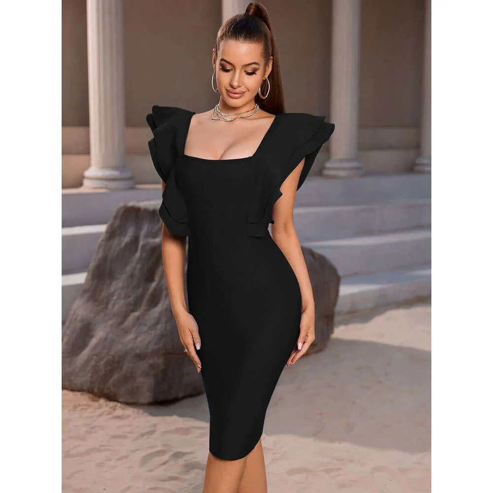 Black Elegant Slim Fit Bodycon Women's Summer Dress - High-End Hepburn ...