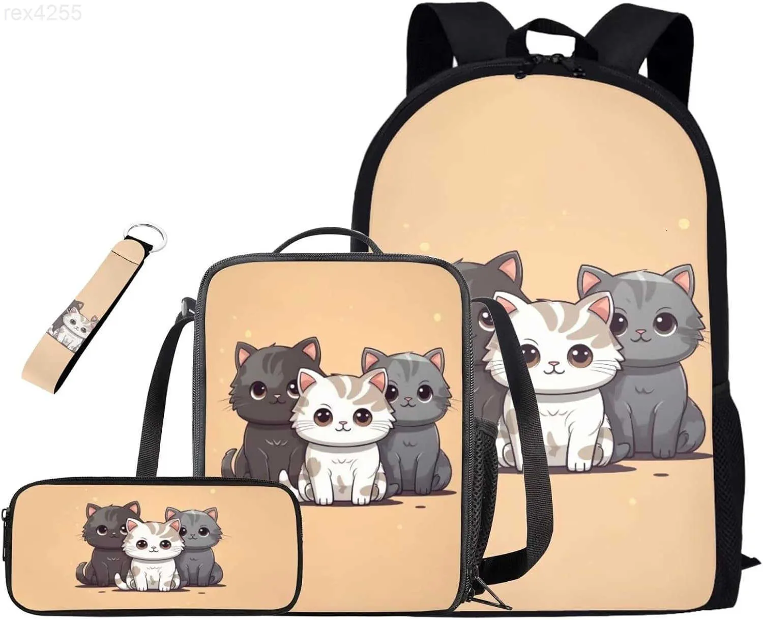 Lightweight Cat Kids Backpack Set With Lunch Box, Pencil Case, And ...
