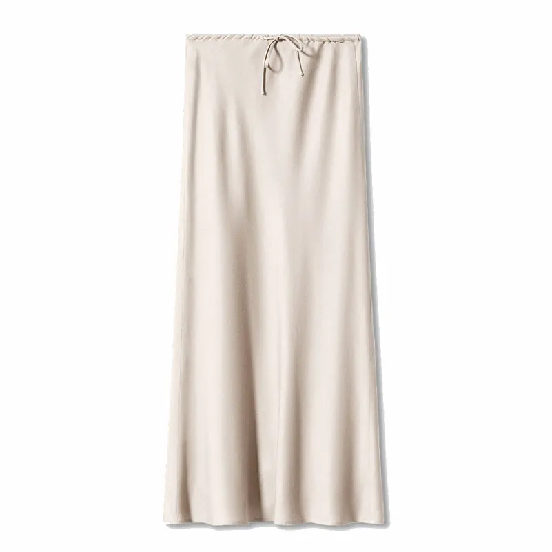 In Spring Summer, Women's Solid Color Satin Long Skirt, High Waist ...