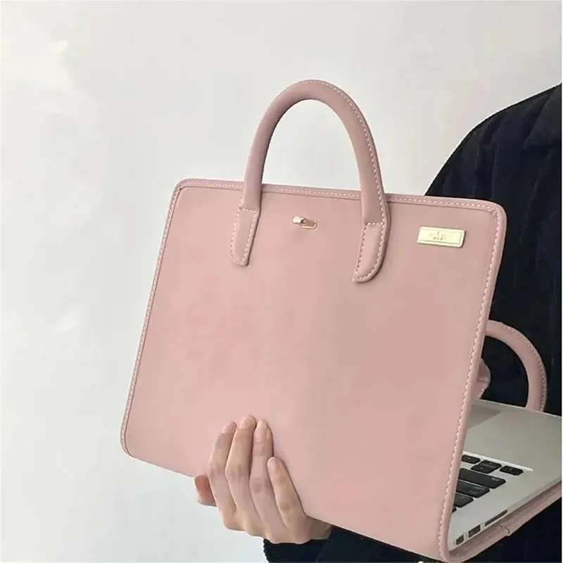 Pink 14-Inch Laptop Sleeve Fashion With Handle, PU Leather Protective ...