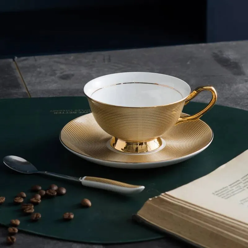 Coffee Gold European Porcelain Cup and Saucer Afternoon Tea Cup Cafe ...