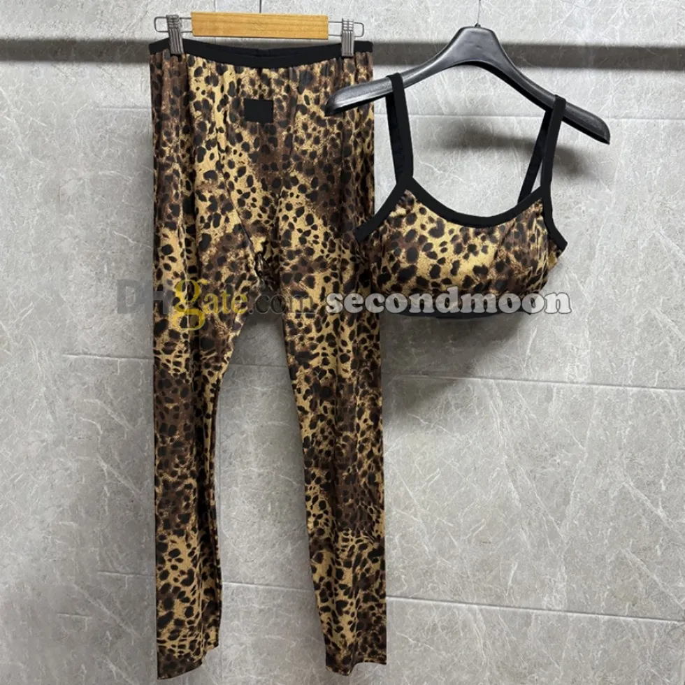 Women's Leopard Yoga Outfit: Short Crop Top, Stretch Sport Leggings ...