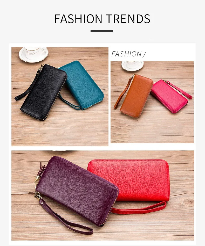 Genuine Leather Women's Long Wallet with Tassel, Clutch, Phone & Money ...