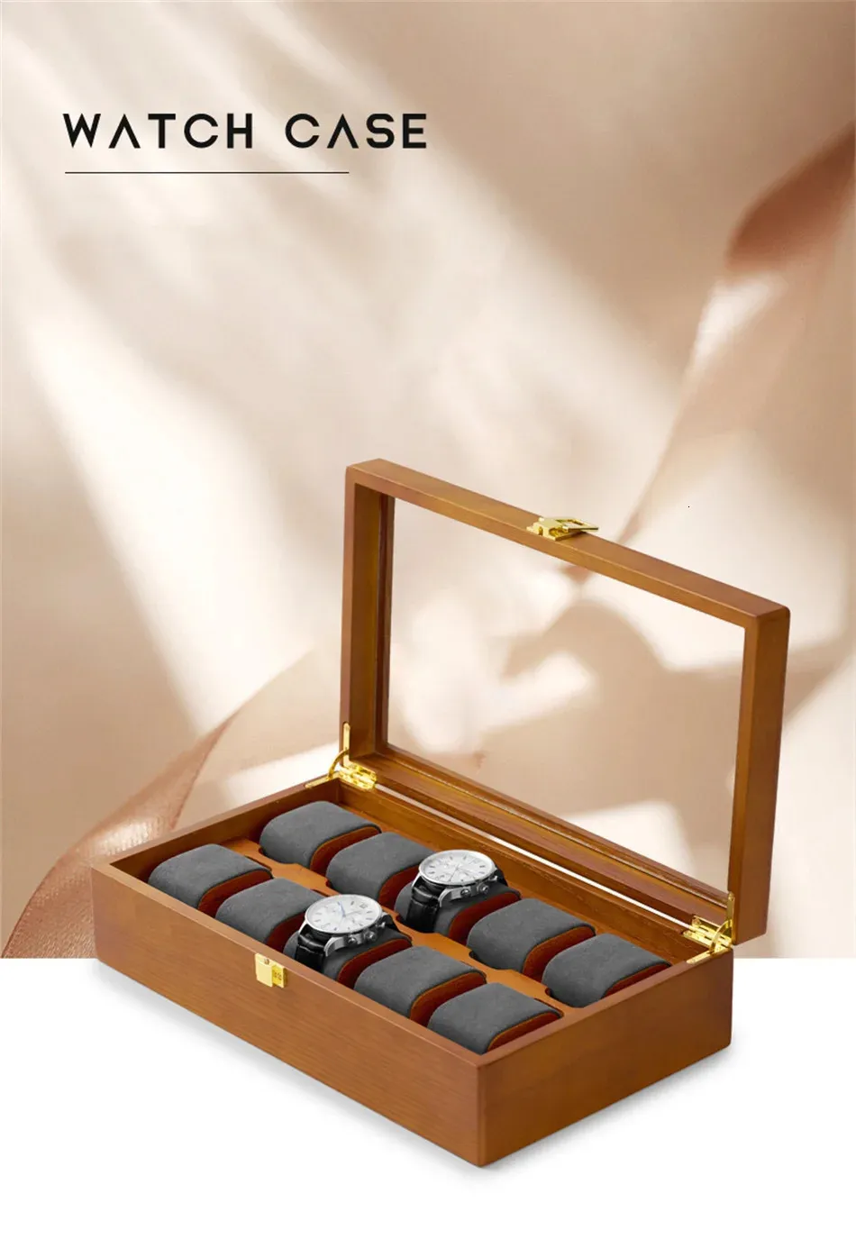 Oirlv 10 Grids Watch Box Wooden Jewelry Organizer Case for Men and ...
