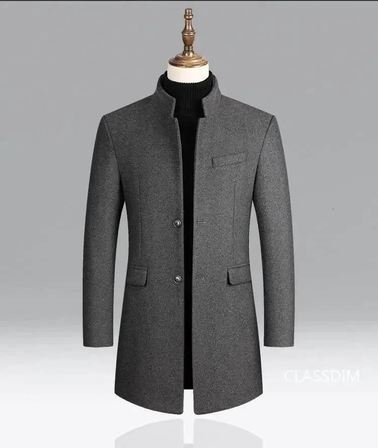 Winter Men's Cashmere Wool Blend Slim Trench Coat: Long, Warm, High ...
