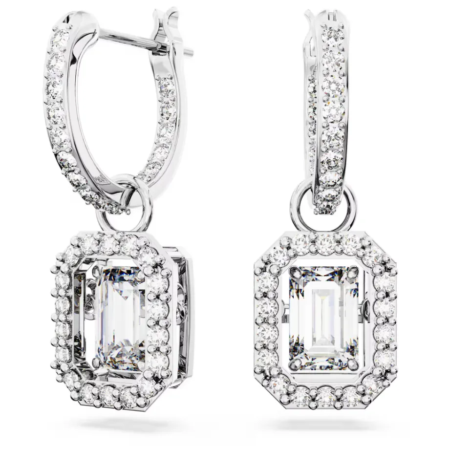 Pave Crystal Square Dangle Earrings, 925 Sterling Silver, Transparent ...
