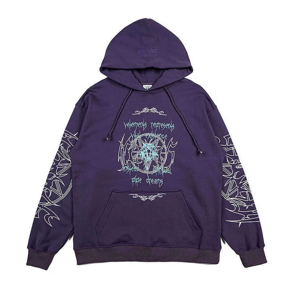 Vetemen Y2K Washed Purple Graphic Hoodie With Sanskrit Letter Print ...