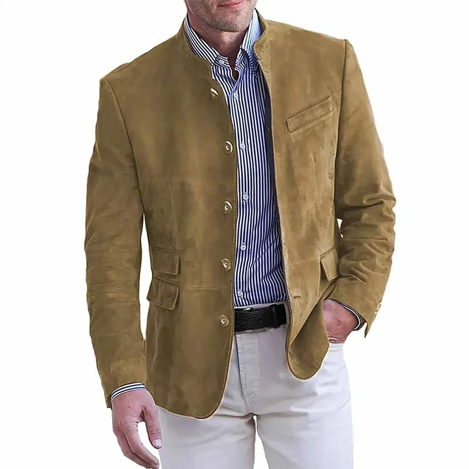Vintage Slim Fit Men's Faux Leather 3D Printed Mens Suede Suit Jacket ...