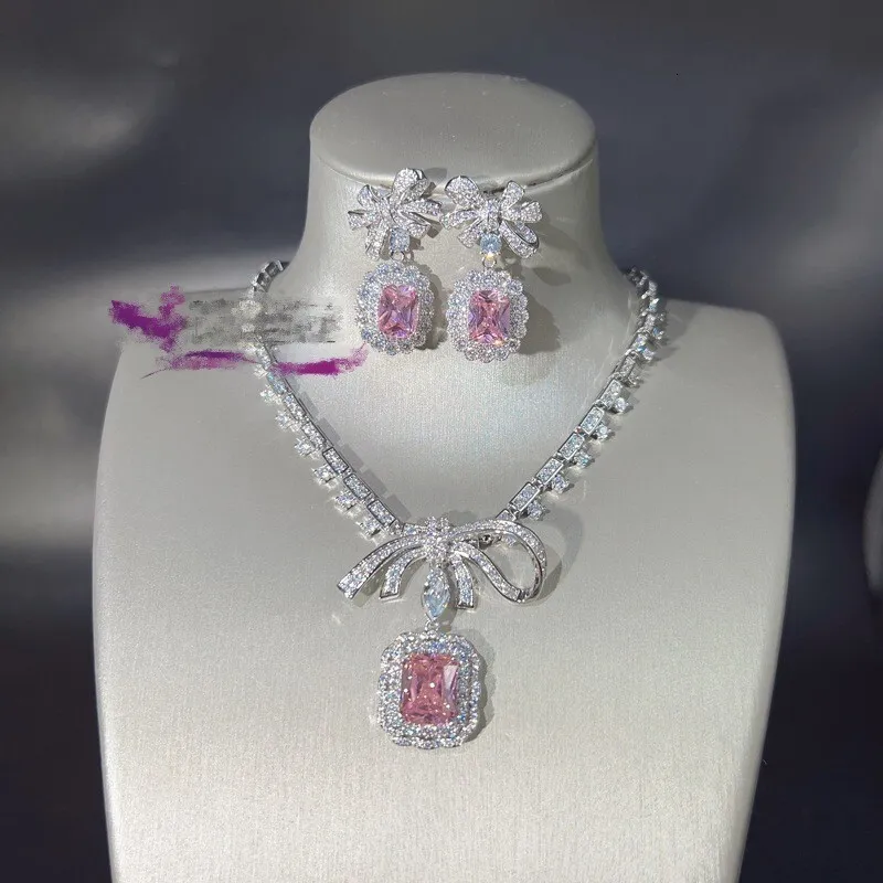Luxury Designer Jewelry Set With Radiant Cut Pink Zircon Bowknot And ...