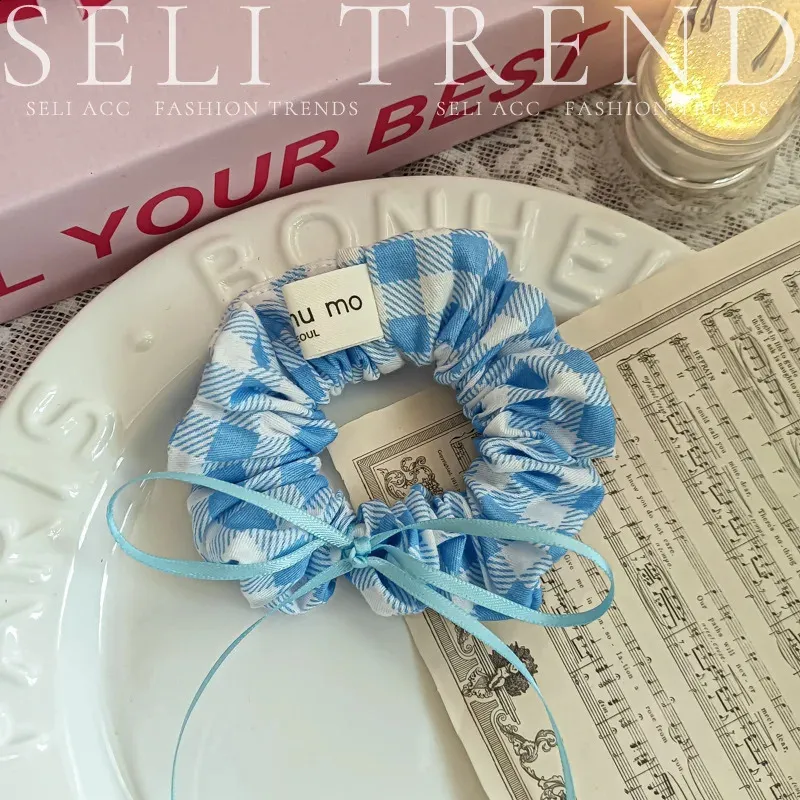 French Fashion Plaid Floral Scrunchies for Hair Bow Ribbon Girlish ...