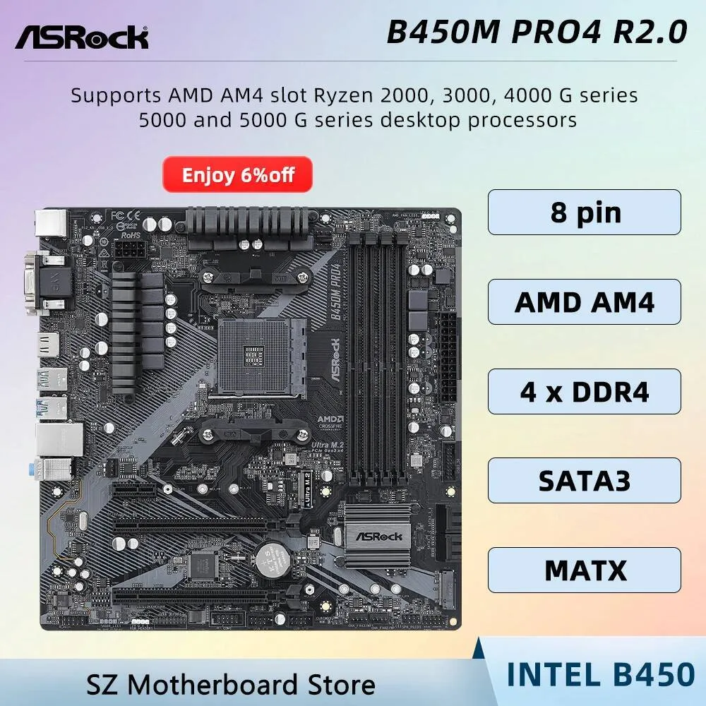 ASRock B450M PRO4 R20 Asrock Motherboard Micro ATX Kit For AMD Ryzen ...