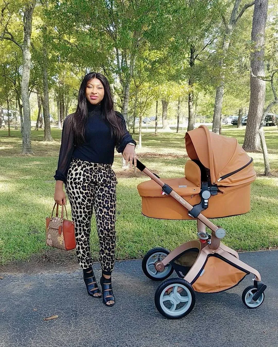 Hot Mom 2 in 1 Baby Pushchair Brown High Landscape Stroller for Newborn ...