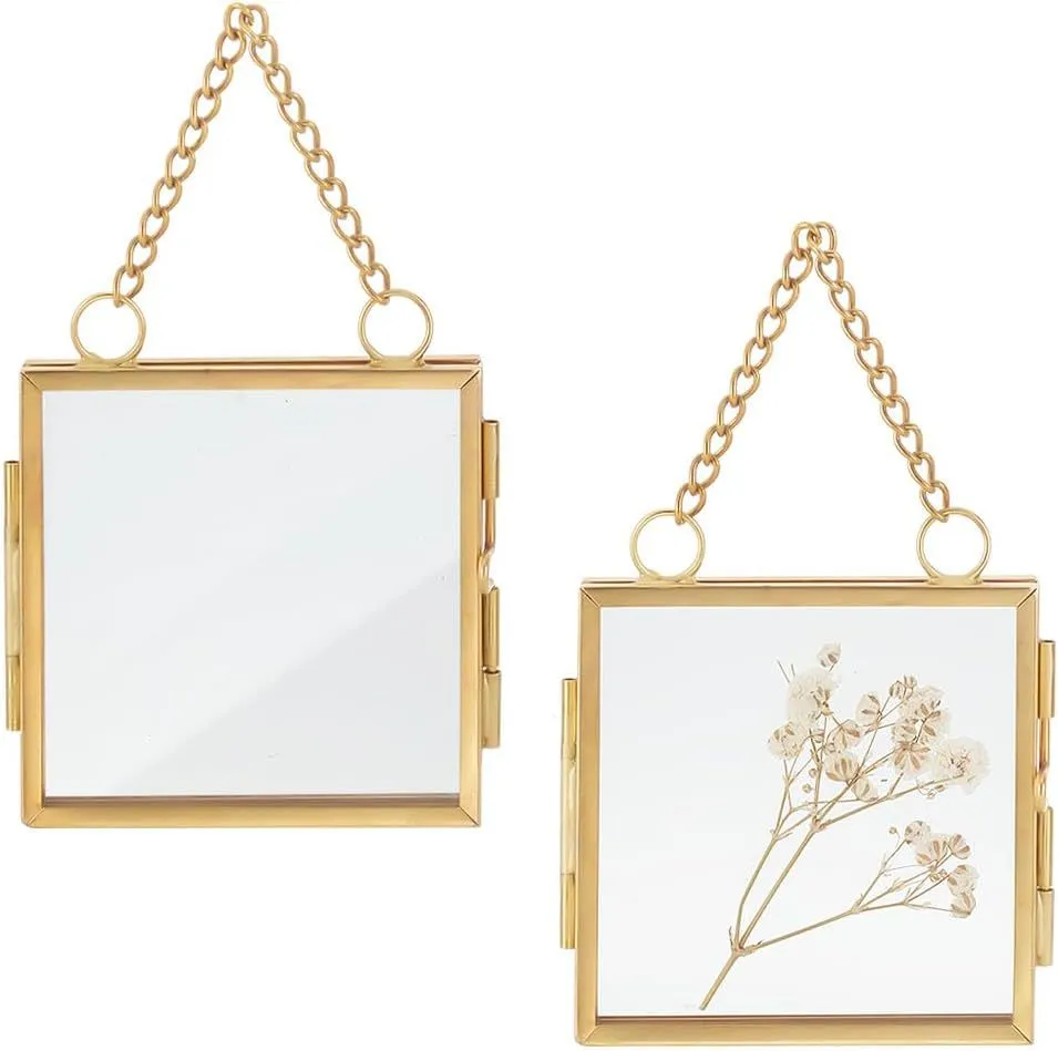 Golden Double Layered Mirror Frames For Bathroom With Metal Chain Ideal ...