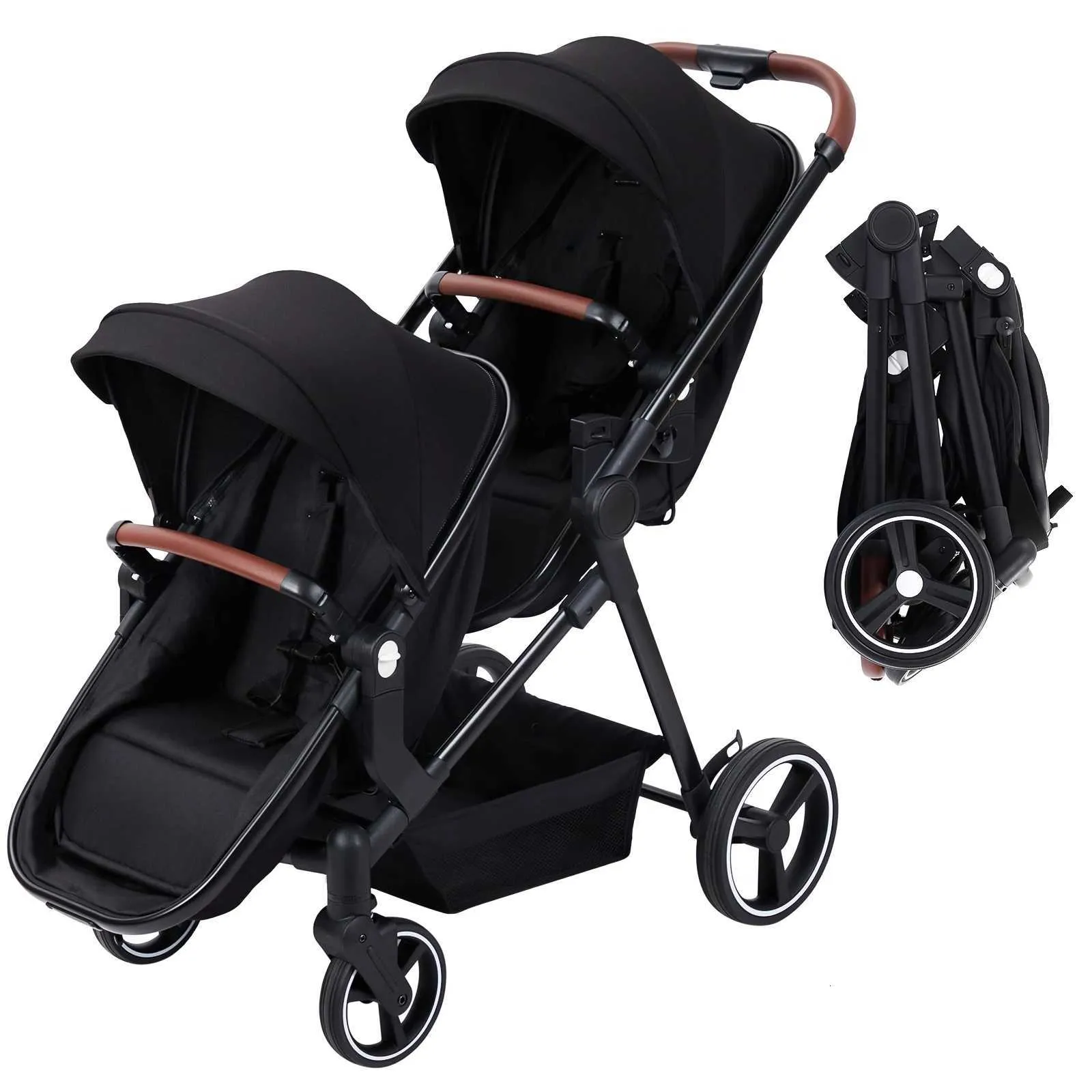 Double Stroller Track Tandem Stroller for Infant and Toddler, Foldable ...