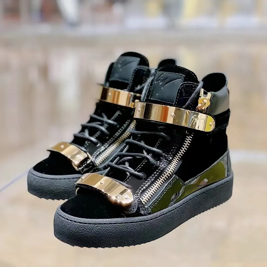 Giusappe Zonatti Leather Ankle Boots Gold Buckle Designer Snow Sneakers ...
