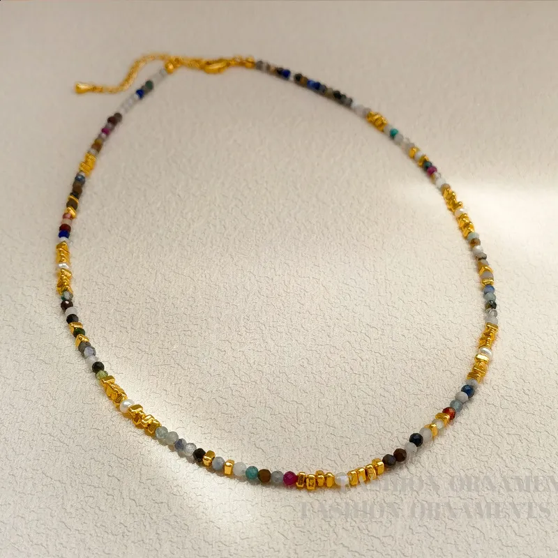 Retro One Layer Multi Colorful Gold Color Glass Metal Bead Necklace For ...