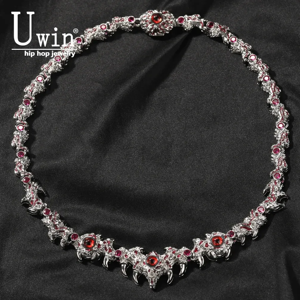UWIN Demon Full Iced Out CZ Parasitism Link Gothic Necklace With Red ...