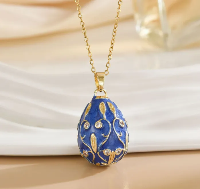 Russian Easter Egg Geometric Copper-Plated Pendant Necklace with Color ...