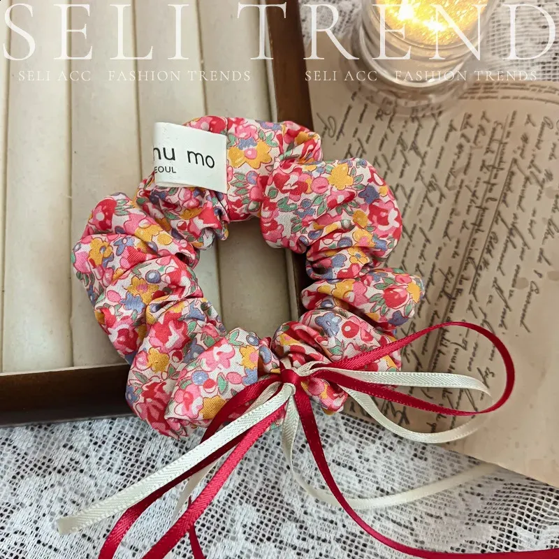 French Fashion Plaid Floral Scrunchies for Hair Bow Ribbon Girlish ...