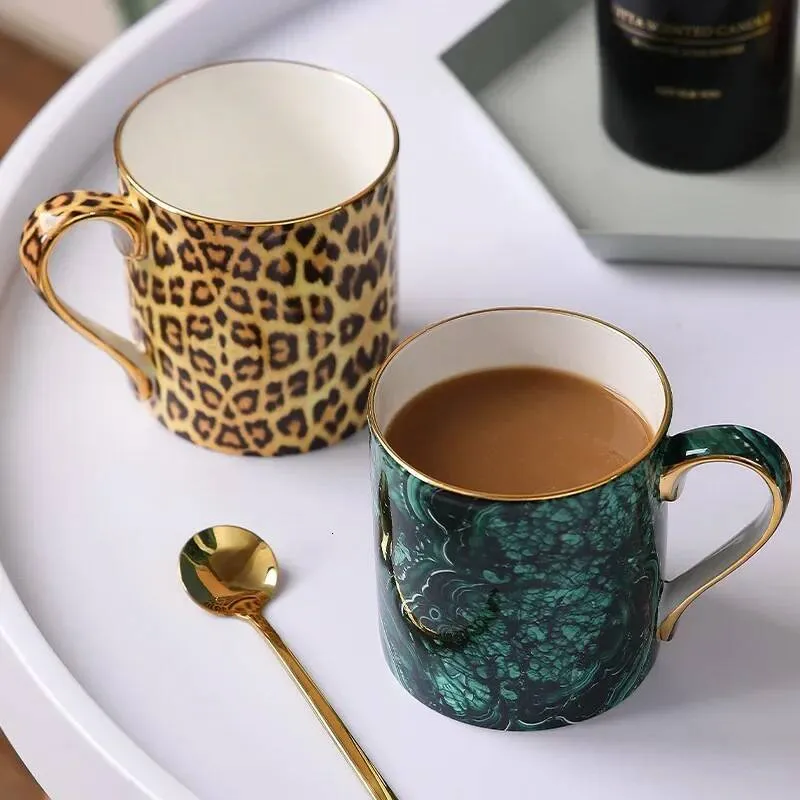 High Grade Leopard Print Bone Coffee Porcelain Ceramic Tea Infuser Mug ...