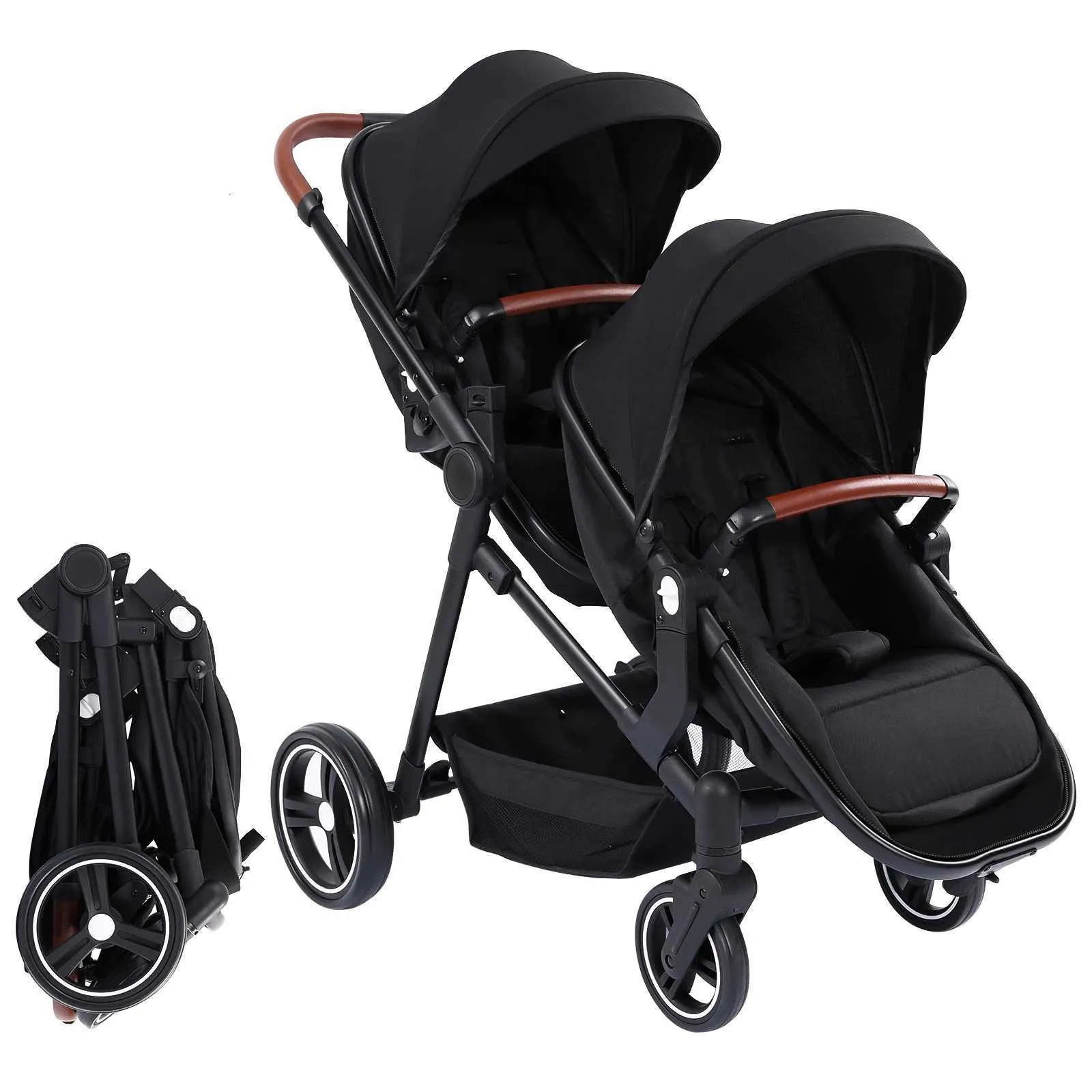 Double Stroller Track Tandem Stroller for Infant and Toddler, Foldable ...
