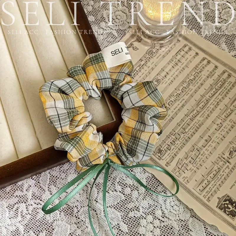 French Fashion Plaid Floral Scrunchies for Hair Bow Ribbon Girlish ...